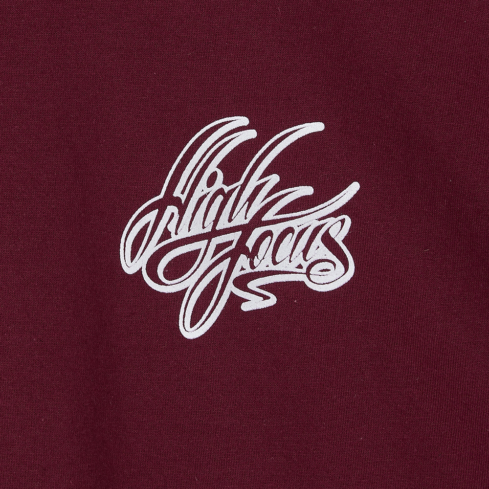High Focus - Script T Shirt // Burgundy – High Focus Records Limited